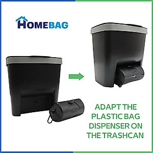 HOMEBAG Portable Small Trash Can w/Adaptable Dispenser, Lid, 3 Refill Bag Rolls (30 Bags, 13”x20”) + Extra Dispenser - Black