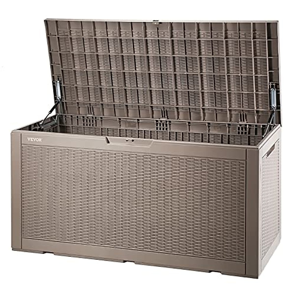 VEVOR Deck Box, 100 Gallon Outdoor Storage Box, 48.0" x 21.5" x 24.5", Waterproof PP Deckbox with Aluminum Alloy Padlock, for Patio Furniture, Pool Toys, Garden Tools, Outdoor Cushions, Gray