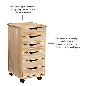 Linon Home Decor Products Corinne Six Drawer Storage, Natural Rolling Cart