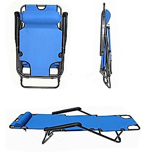 Patio Lounge Chair Chaise Bed Adjustable Beach Reclining Positions with Pillow