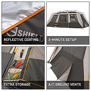 Bushnell Instant Tent | 6 Person / 9 Person / 12 Person Instant Tents Cabin Design Perfect for 3 Season Family Camping Essentials, Hunting, and Fishing with Fast Setup and 3 Rooms (12 Person)