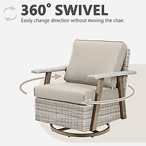 Auzfy 2 Pieces Oversized Outdoor 360° Swivel Rocker Patio Chairs Set, Outdoor Swivel Rocking Glider Chairs Set of 2, PE Wicker Rattan Outdoor Patio Swivel Rocking Furniture Set, Grey
