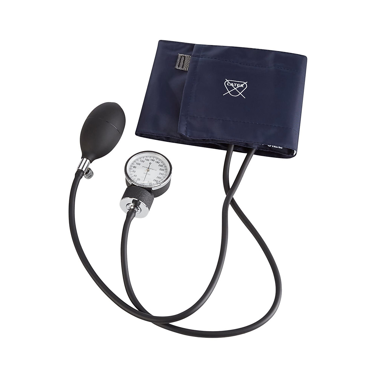 McKesson Basic Pocket Aneroid Sphygmomanometer - Blood Pressure Gauge and Cuff, 2 Tubes, for Adults, Navy Blue - Large Cuff, 23 cm to 40 cm, 21.6 in Long Tubes, 1 Count