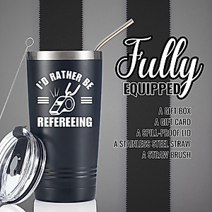 Onebttl Referee Gifts, Insulated 20oz Stainless Steel Travel Tumbler with Lid, Gift Box Included, I'd Rather be Refereeing