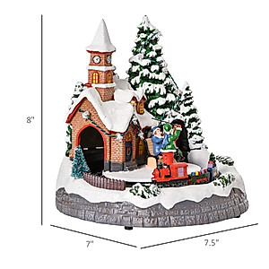 HOMCOM Animated Christmas Village, Pre-lit Musical Collectable Decor with Moving Train for Indoor Holiday Displays, Built-in LED Lights for Tabletop