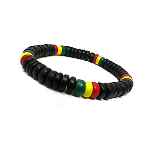 Rasta Bracelet Wood Bracelet Beaded Bracelet - Rasta Bracelet Cotton Handmade Reggae Jewelry Boho
