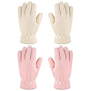 2 Pairs Kids Fleece Gloves Polar Full Finger Winter Warm Gloves Cold Weather Mittens for Boy Girl (Light Pink, Beige, Small, 4-7 Years)