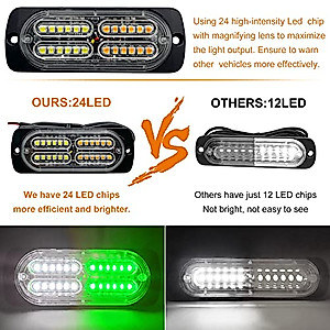 12-24V 20-LED Super Bright Emergency Warning Caution Hazard Construction Waterproof Amber Strobe Light Bar with 32 Different Flashing for Car Truck SUV Van - 4PCS (White Green)