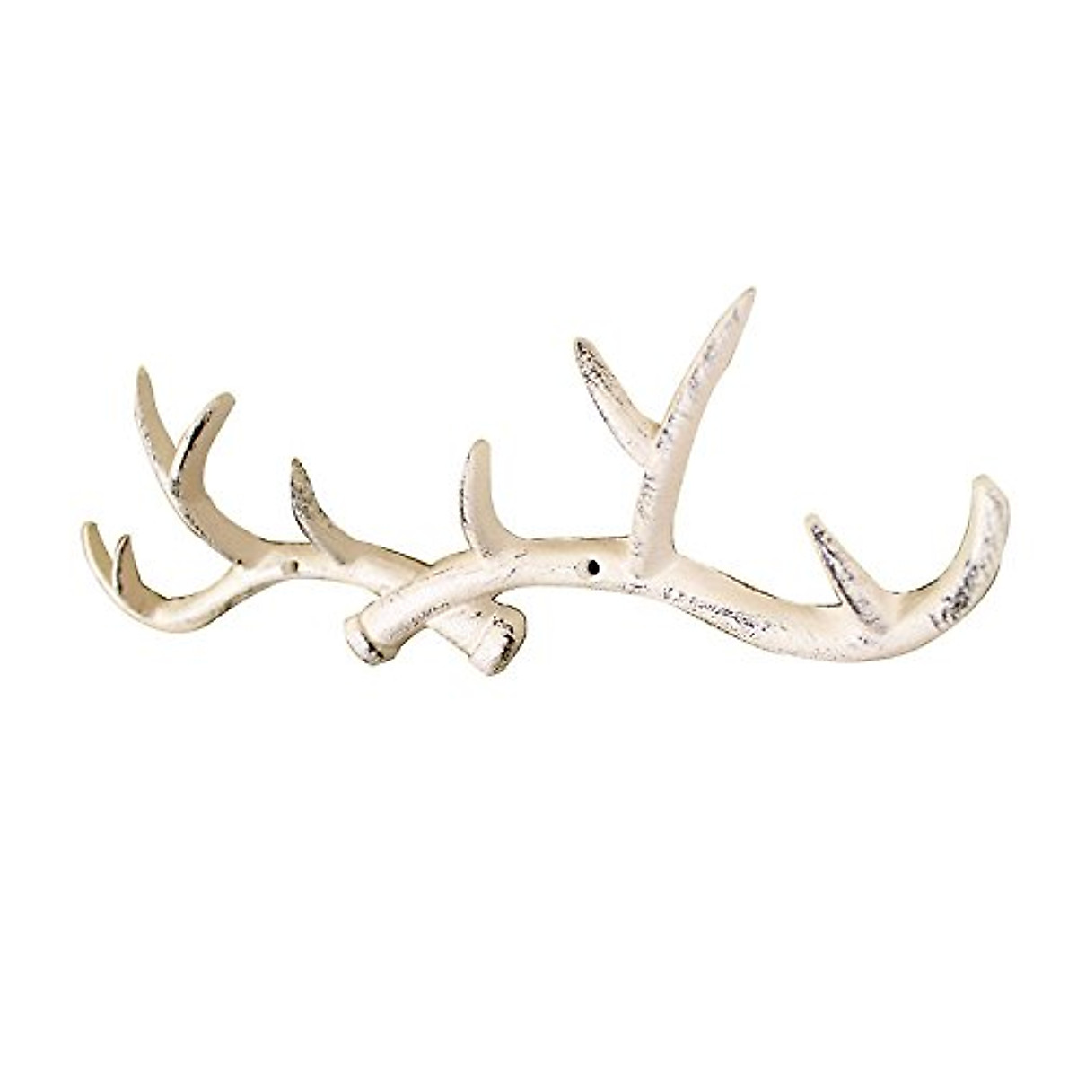 Whitewashed Cast Iron Antler Wall Hooks 15" - Decorative Wall Hook - Deer Decor