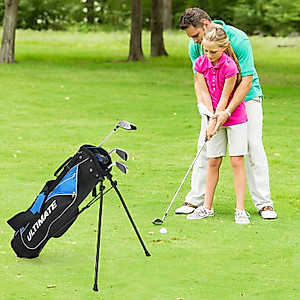 GYMAX Complete Golf Club Set for Kids/Children Right Hand, Includes #3 Fairway Wood &amp; #7 &amp; #9 Irons, Putter, Foamed Head Cover, Portable Youth Golf Club Set (for Age 11-13, Blue)