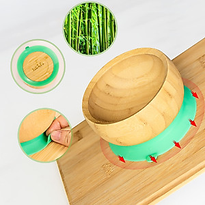 Suction Bowl with Lid and Spoon for Babies and Toddlers,Stay Put Feeding Bowl,Natural Bamboo Wood for Easy Clean Tableware, Perfect for Babies’ weaning Journey | Set of 3