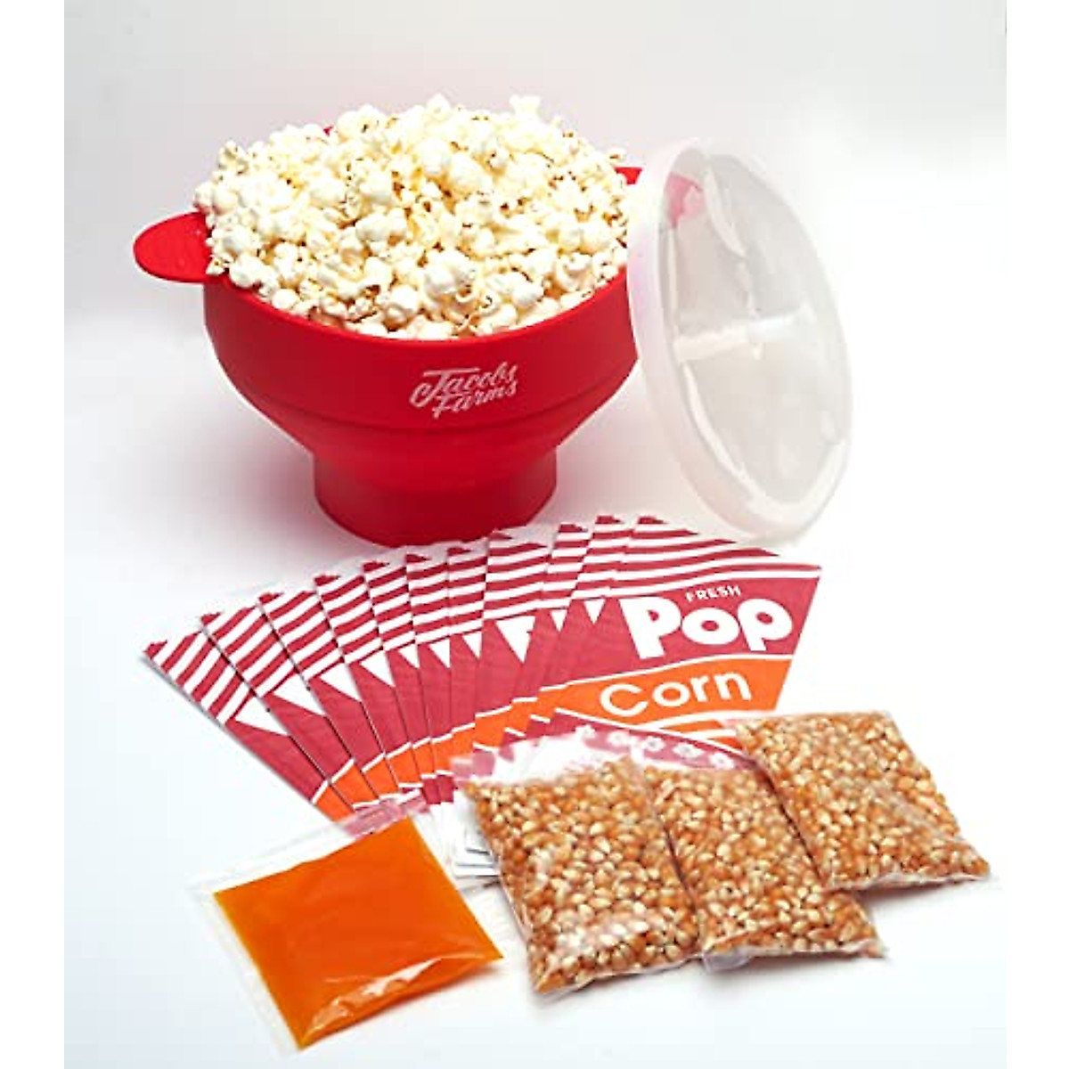 Large Silicone Microwave Popcorn Popper with Collapsible Bowl & Lid [Popcorn & Bags Included] Jacobs Farms Popcorn