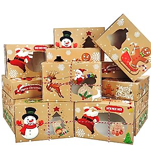 Funnlot Christmas Treat Boxes 20PCS Christmas Baking Boxes Christmas Bakery Boxes With Window Christmas Cookie Boxes 5.7’’x8.7‘’ With Christmas Tags For Box