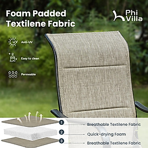 PHI VILLA 7 Piece Outdoor Patio Dining Set, 60"x38" Rectangle Dining Table(1.57" Umbrella Hole) & 6 High Back Rocking Chairs with Padded, Outdoor Furniturte Set for Patio, Yard, Deck