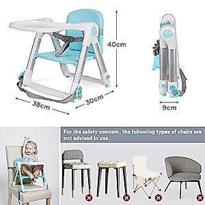 FLIPPA Baby Booster Seat for Dining Table, Folding Portable Booster Chair for Toddlers Eating with Tray and Seat Belt Blue