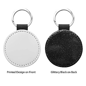DistinctInk Vegan Leather Keychain Key Tag Key Ring - 2 inch circle - Black Glitter Back - Lawn Enforcement Officer, Lawnmower