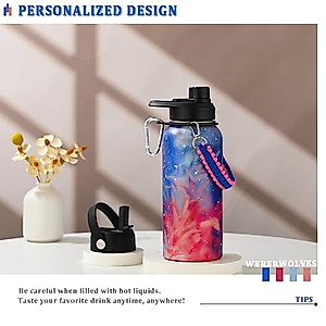 WEREWOLVES Personalized Insulated Water Bottle with Paracord Handle Straw Lid & Spout Lid, Vacuum Stainless Steel Wide Mouth Water Bottle for Adults 24 oz, 32 oz, 40 oz