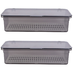 Cabilock 2Pcs Flatware Plastic Tray with Lid Kitchen Cutlery and Utensil Drawer Organizer Silverware Countertop Storage Container Black