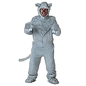 Fun Costumes Adult Wolf Halloween Costume | Faux Fur Polyester Jumpsuit With Attached Mitts And Tail Standard