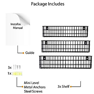 Wall35 Kansas Wall Mounted Metal Wire Baskets for Kitchen Organization and Storage, Varying Sizes Hanging Fruit Basket Set of 3 Black