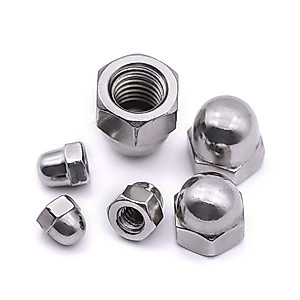 M6-1.0 (50 pcs) Acorn Hex Cap Nuts Metric Dome Head Nuts, 304 Stainless Steel 18-8, Plain Finish, DIN1587