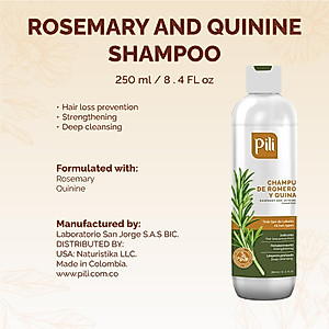 Pili Natural Rosemary and Quinine Shampoo - Strengthens Hair Follicles, Promotes Scalp Health & Hair Growth. 8.4 fl. oz.