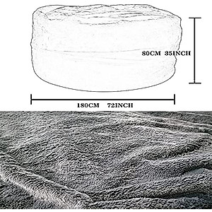 EKWQ 6FT Bean Bag Chair Cover(it was only a Cover, not a Full Bean Bag) Living Room Furniture Big Round Soft Fluffy Faux Fur BeanBag Lazy Sofa Bed Cover Giant Fur Bean Bag Cover