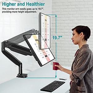 MOUNT PRO Single Monitor Mount Stand fits 22-35 inch/26.4lbs Ultrawide Computer Screen, Long Monitor Arm with Height/Tilt/Swivel/Rotation Adjustable, Premium Gas Spring Monitor Desk Mount, VESA Mount