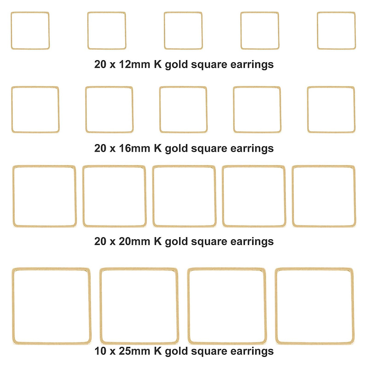 70pcs Earrings Beading Hoop Earring Finding Square Hollow Pendant for Jewelry Making DIY Crafts Art Creation Women Gift (Square)