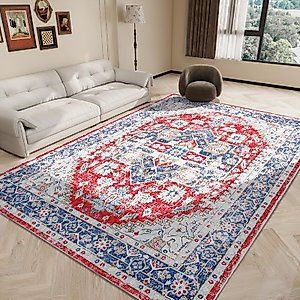 junhejiamei 8x10 Area Rugs for Living Room Washable Vintage Rugs, Large Vintage Area Rug Bedroom, Kids Room, Stain & Water Resistant Non-Slip, Pet & Child Friendly Red