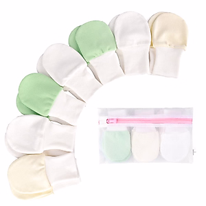 Anti-Scratch Baby Mittens - Pack of 7 Unisex Newborn Mitts - No Scratch Gloves for Boys and Girls - Cotton Gloves for Infants 0-6 Months Old with Laundry Bag (Large - for 3-6 Months)