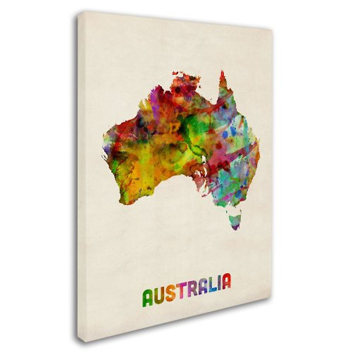 Australia Watercolor Map by Michael Tompsett, 24x32-Inch Canvas Wall Art