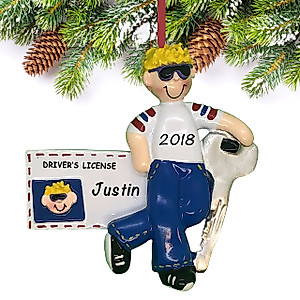 Personalized New Driver Christmas Ornaments 2023 - Fast & Free 24h Customization – Driver's License and Car Key for Boy Blonde Christmas Decorations with Name - Comes Gift-Wrapped