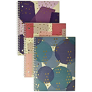 Mead Spiral Notebooks, 1 Subject, College Ruled Paper, 70 Sheets, 10-1/2" x 7-1/2", Shape It Up, Design May Vary, 3 Pack (38191)