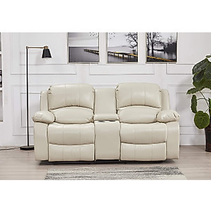 Betsy Furniture 2PC Bonded Leather Recliner Set, Sofa, Loveseat, 8018, Beige