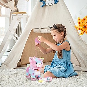 Interactive Electronic Plush Toy Walking and Barking Robot Cat Plush Cat Remote Control Kitten for Girls (Colorful Cat)