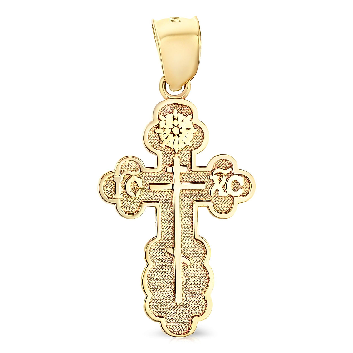 Ioka - 14K Yellow Gold St. Olga Greek Orthodox Baptismal Cross Religious Charm Medium Pendant For Necklace or Chain