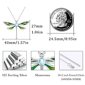 Dragonfly Moonstone Necklace 925 Sterling Silver Dragonfly Pendant Necklaces for Woman Sister Best Friend Dainty Cute Animal Delicate Jewelry Birthday Christmas Gift