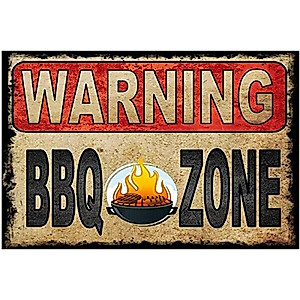 Vintage Metal Tin Signs Warning BBQ Zone Poster Garden Art Wall Hanging 8x12 inch