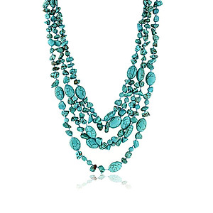 Gem Stone King Handmade Multi-strand Beaded Chunky Simulated Turquoise Necklace for Women, 20 Inches Long Green Western Jewelry with Toggle Clasp