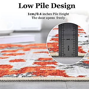 GarveeHome Area Rug 10x13 Machine Washable Rug Modern Abstract Rug for Living Room Non Slip Non Shedding Indoor Floor Cover Accent Rug for Living Room Bedroom, Orange/Grey