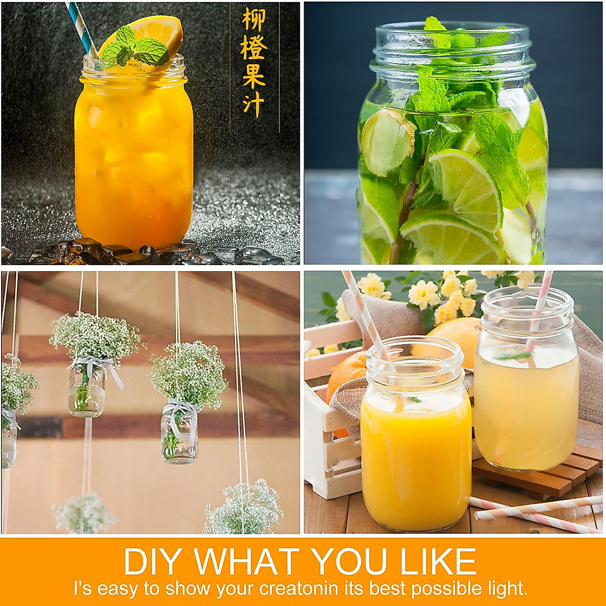 Encheng 16 oz Glass Jars With Black Lids,Wide Mouth Ball Mason Jars For Storage,Canning Jars For Pickles,Herb,Jelly,Jams,Honey,Dishware Safe,Set Of 15