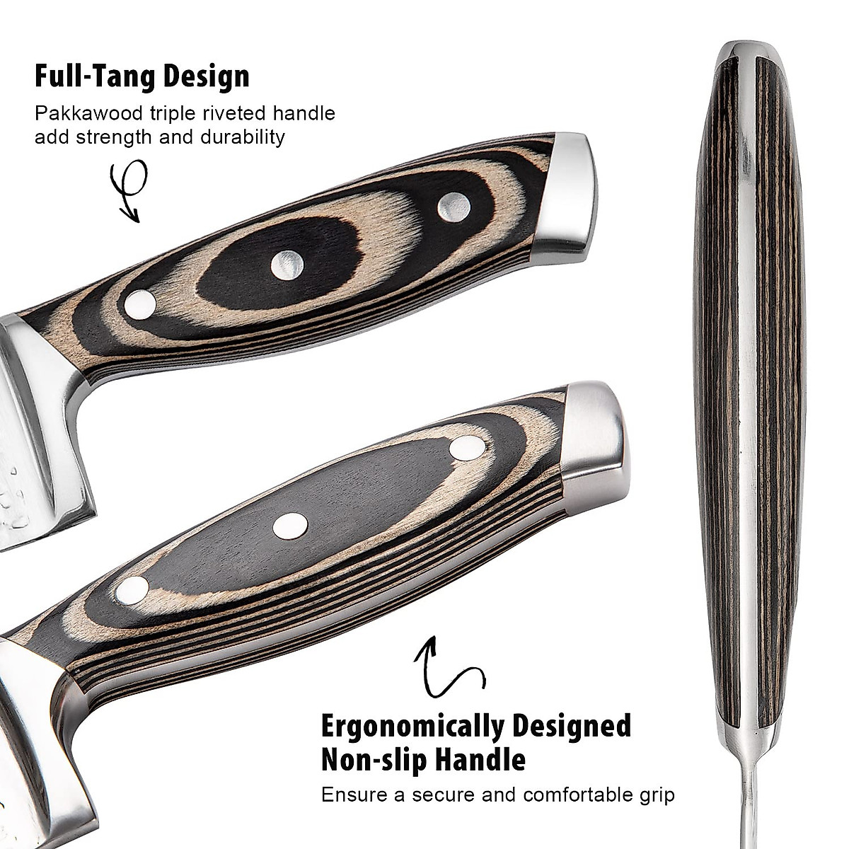 Knife Set,15 Pieces Kitchen Knife Set with Wooden Block,High Carbon Japanese Stainless Steel Knife Block Set,Ultra Sharp, Full-Tang Design ,Irregular Hammer Pattern