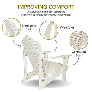 Shine Company Westport Wooden Adirondack Chair, Outdoor Patio Firepit Chairs, Back & Seat Pre-Assembled, Eggshell White