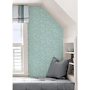 NuWallpaper NU2919 Aqua Poplin Texture Peel & Stick Wallpaper, Blue