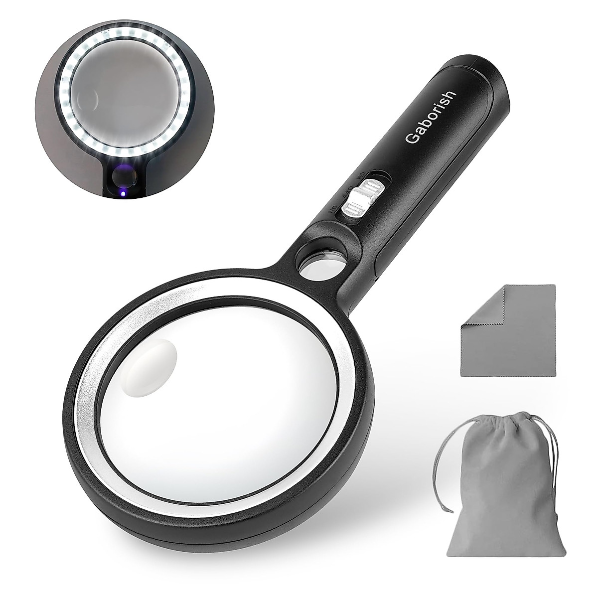 Magnifying Glass with 30 LED Lights, 10X 20X 45X Handheld Illuminated Lighted Magnifier with 1UV Light for Seniors Reading, Inspection, Coins, Jewelry, Exploring Light Magnifying Glass