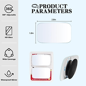 Blind Spot Mirror, Amfor HD Glass Convex Lens Frameless Adjustable Blind Spot Mirror for All Universal Vehicles Car Stick-on Design (2 PCS) (Rectangle)
