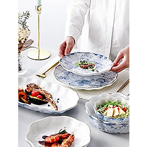 8 Inches Froth Pattern Design Ceramic Dinner Plates-Set of 2-Blue&White Kitchenware