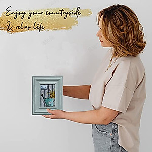 Buecasa Rustic 3.5x5 Inches Wooden Picture Frame Pack of 2 Vintage Cyan and White in Gift Box - Distressed Wood High Definition Glass Photo Frame Outside 6.1x7.7 Inches - 2 Way Display Tabletop or Wall Mount
