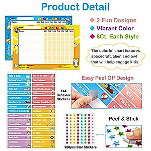 Pack of 16 Chore Reward Chart for Kids, Yoklili Teach Children Responsibility & Good Behavior Chart for Home Classroom, Includes 144 Chore & 960 Star Stickers